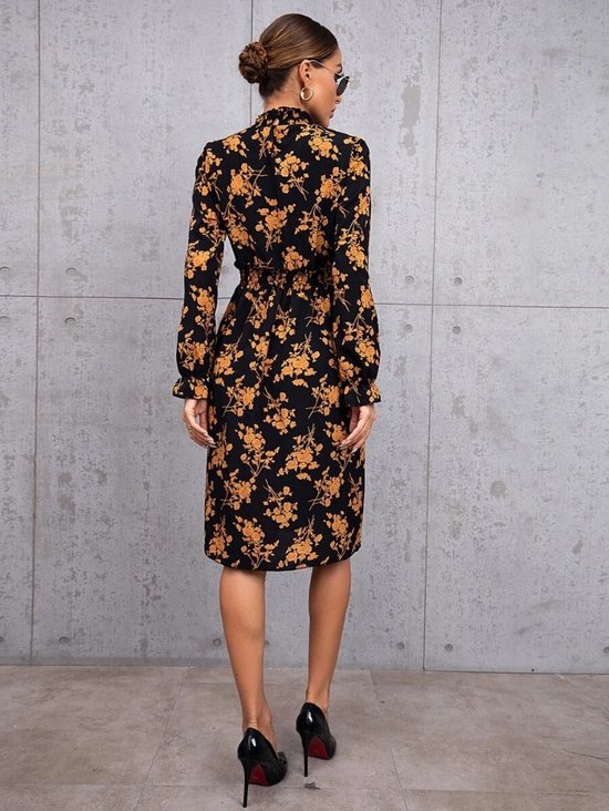 MKL - Dames jurk - Feestelijk elegant chic - Midi jurk - Boho Goude bloemen Jurk -... | bol