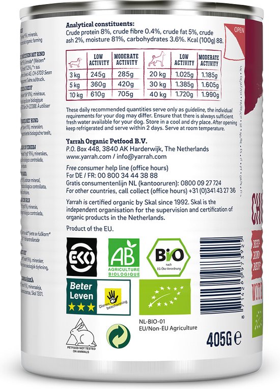 Yarrah Dog Blik Brokjes Vlees In Saus - Rund - Hondenvoer - 12 x 405 g ...