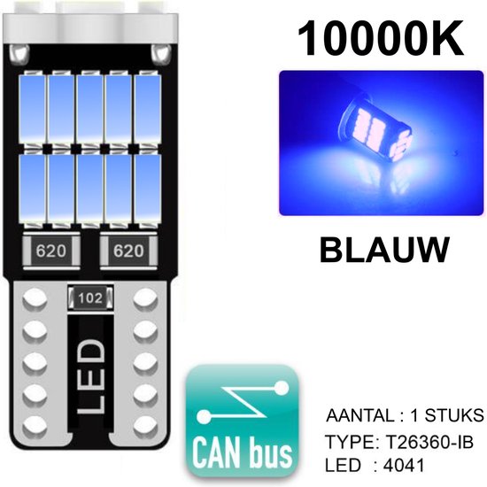 T10 Led Lamp Blauw ( 1 stuk ) 10000K CANbus 5W5 | 460 Lumen | Type ...