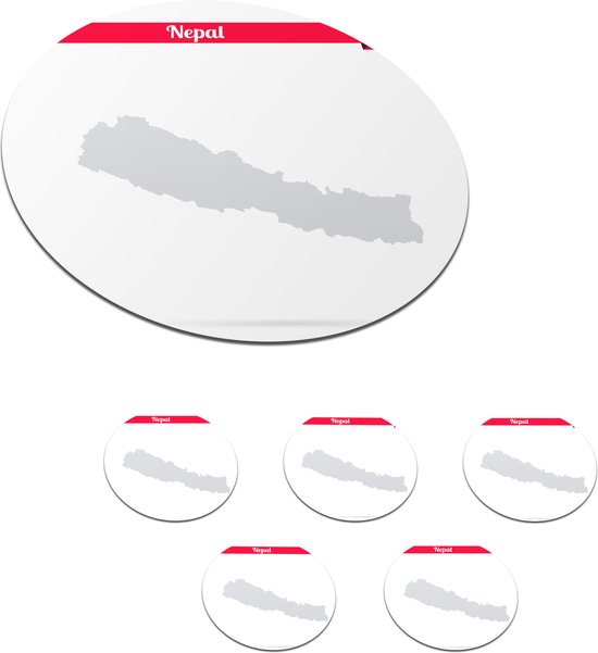 Onderzetters voor glazen - Rond - tekening van grijze kaart van Nepal ...