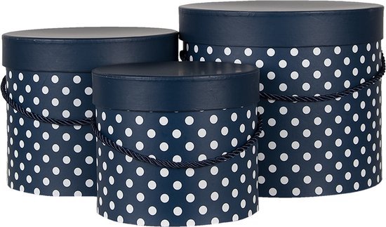Hoedendoos Set van 3 Ø 23*20 cm Blauw Karton Stippen Opbergdoos | bol