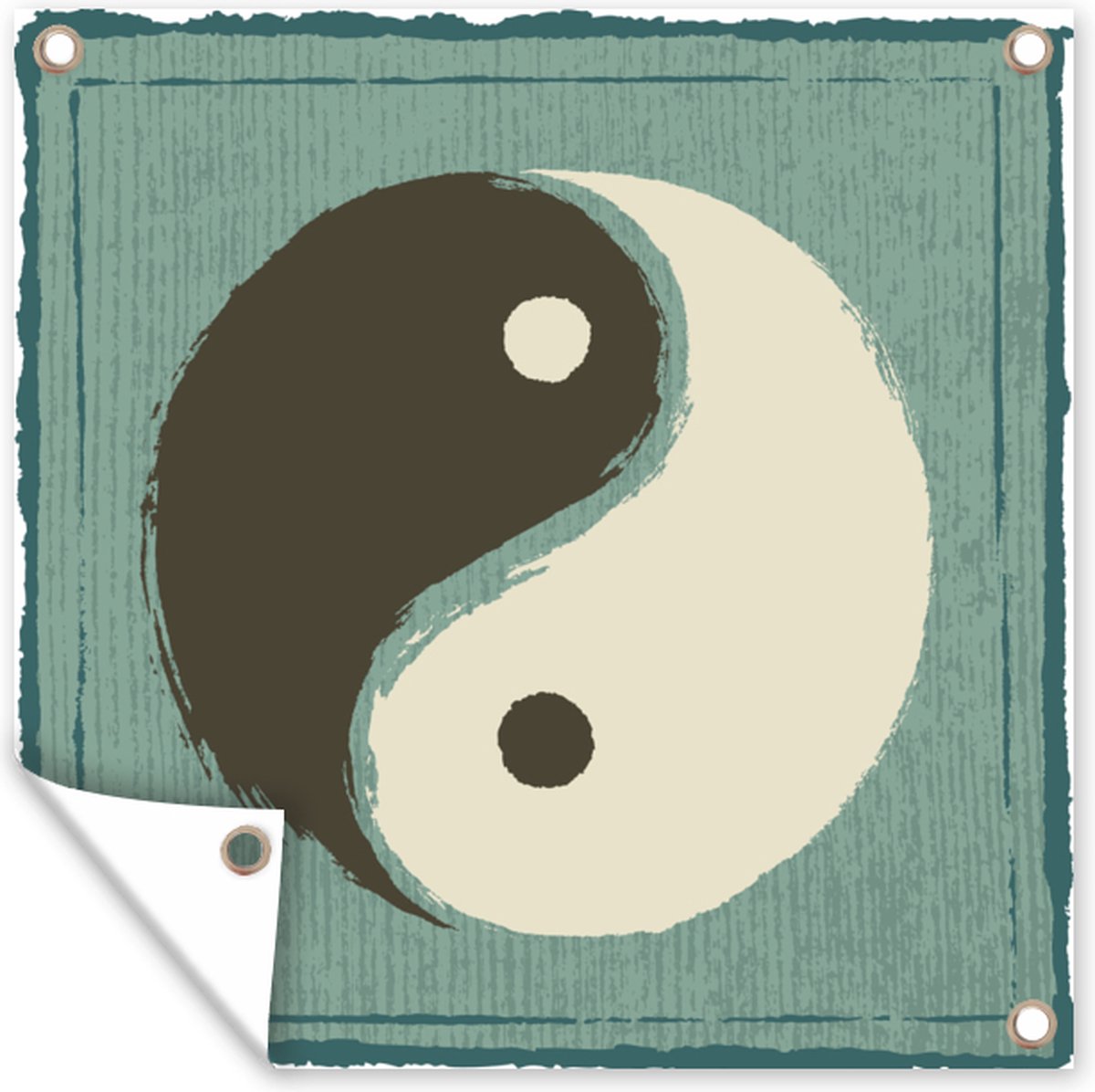 Affiche de Jardin Yin et Yang fond bleu - 200x200 cm - Toile jardin ...