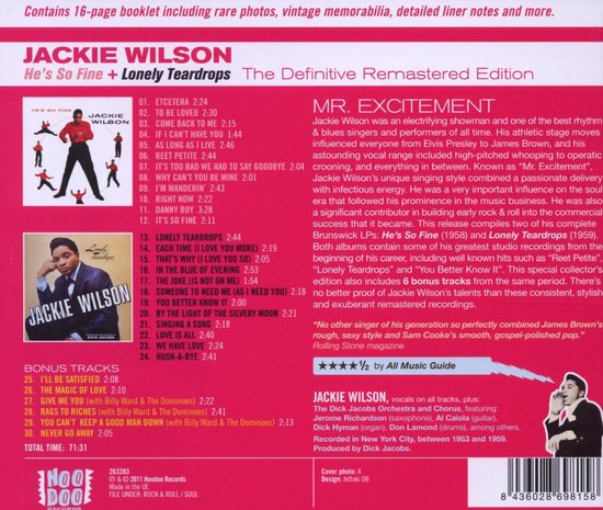 He'S So Fine + Lonely Teardrops, Jackie Wilson | CD (album) | Muziek | bol He'S So Fine + Lonely Teardrops, Jackie Wilson | CD (album) | Muziek | bol
