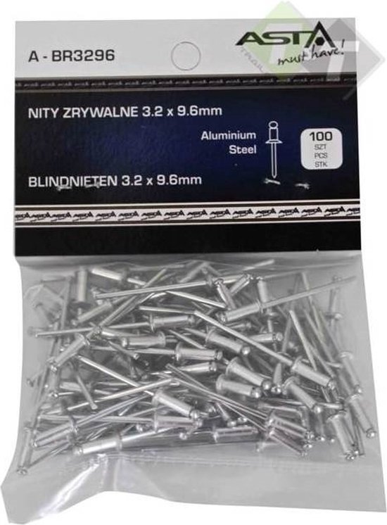 Popnagel set - 100 delig - Popnagels 3.2x9.6mm - Aluminium - ASTA | bol