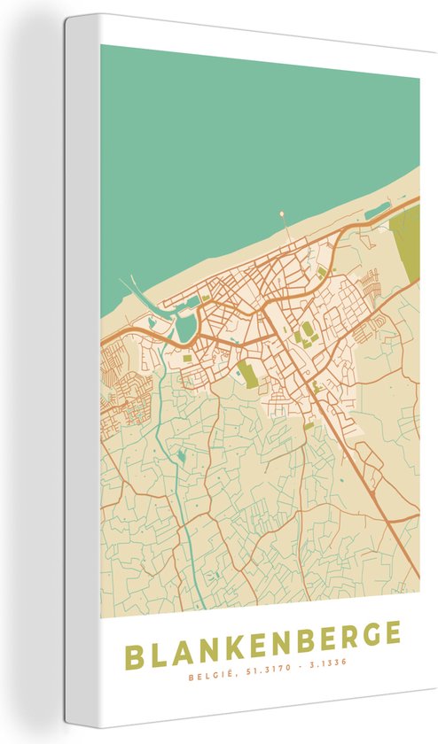 Canvas Schilderij Plattegrond - België - Kaart - Vintage - Blankenberge ...