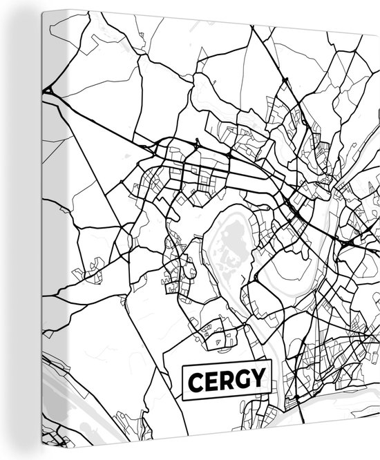Toile Peinture Carte - Cergy - Plan - France - Plan de ville - Zwart et ...