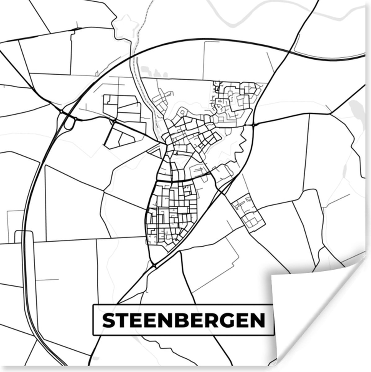 Poster Kaart - Steenbergen - Stadskaart - Plattegrond - 100x100 cm XXL ...