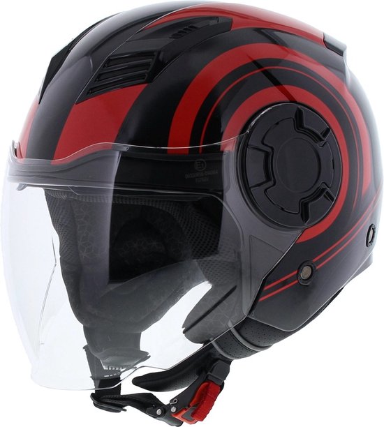 Vito Isola jethelm glans zwart rood XS - Scooterhelm & Motorhelm | bol.com