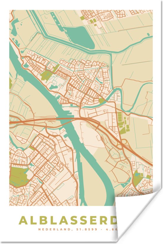 Poster Kaart - Alblasserdam - Stadskaart - Plattegrond - 40x60 cm | bol.com