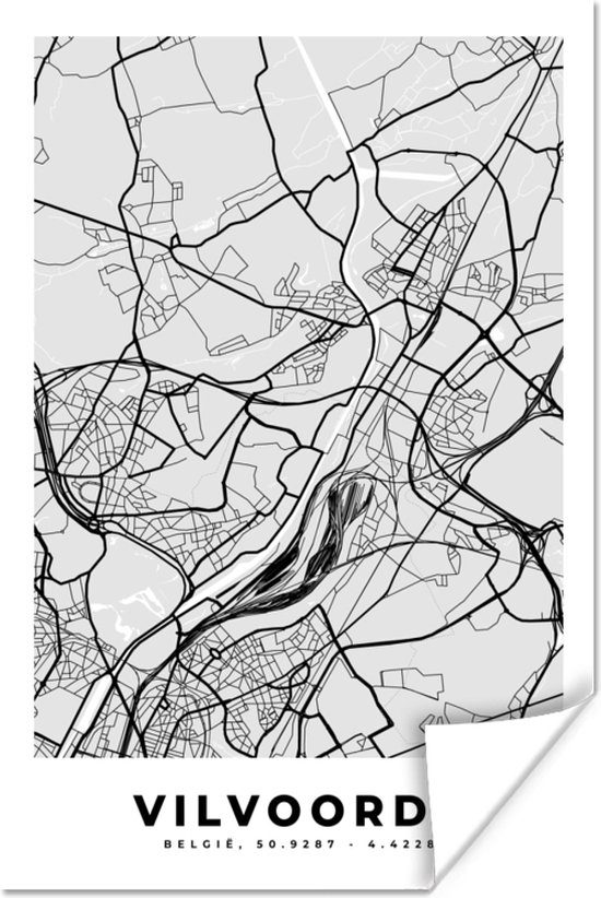 Poster Plattegrond – Vilvoorde – Zwart Wit – Stadskaart - Kaart - 40x60 ...