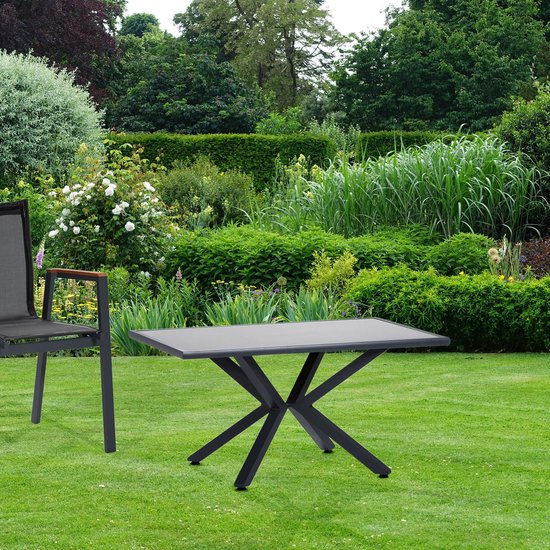 Grote Tuintafel - Rechthoekig Design - Aluminium Grijs Zwart - Stijlvol ...