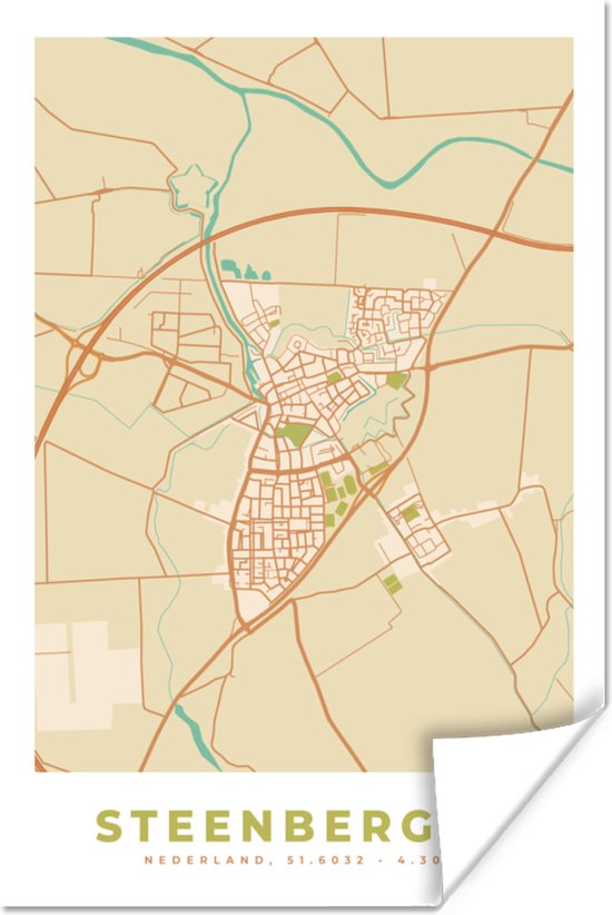 Poster Stadskaart - Kaart - Steenbergen - Plattegrond - 80x120 cm | bol.com