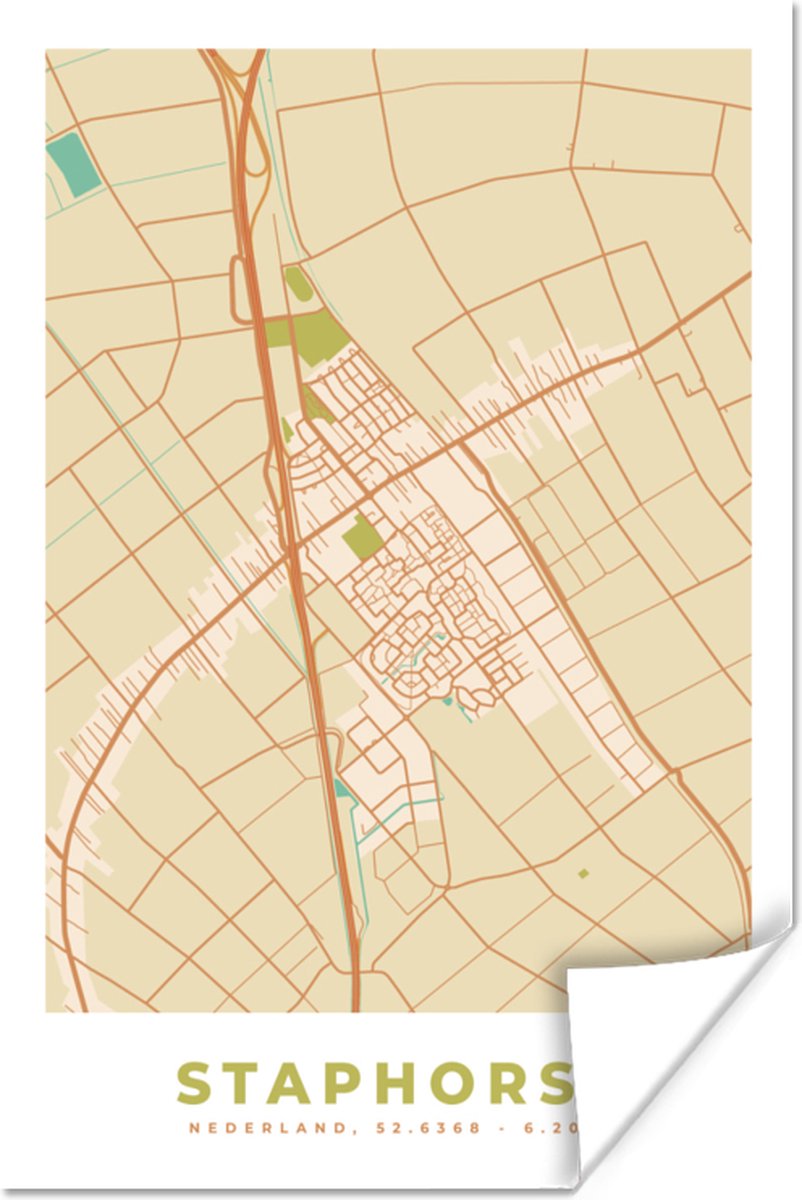 Poster Kaart - Stadskaart - Plattegrond - Staphorst - 80x120 cm | bol.com