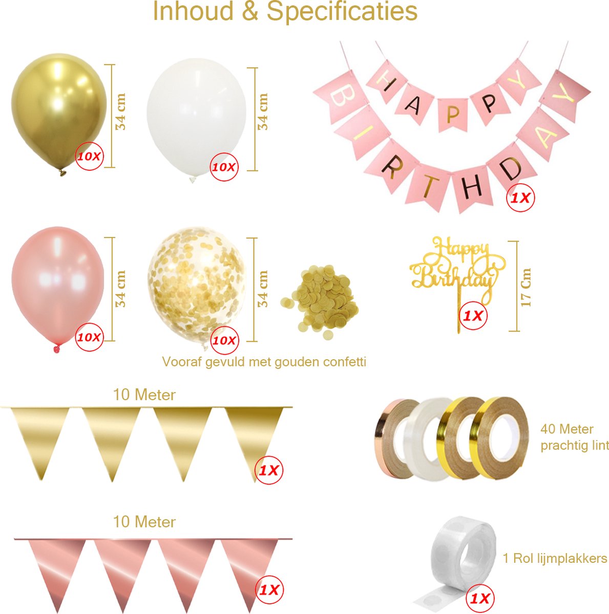 Happy Birthday Slingers Verjaardag Versiering Roze Rose Goud Helium ...