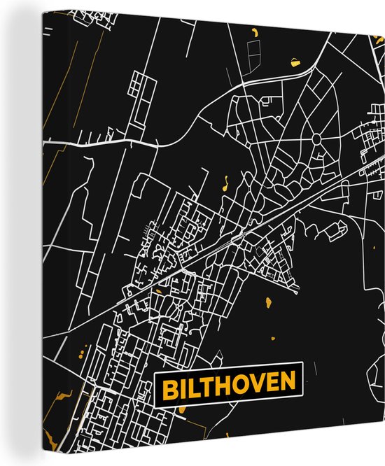 Canvas Schilderij Bilthoven - Stadskaart - Plattegrond - Kaart - Black ...
