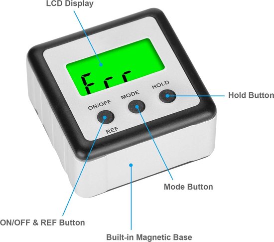 MohSo Digitaal Hoekmeter - Waterpas Magnetisch - Inclusief 2 batterijen ...