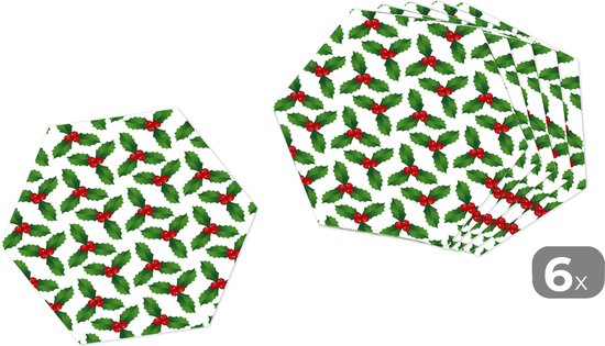 Onderzetters hexagon - Onderzetters voor glazen - Patronen - Kerstmis - Maretak -... | bol.com