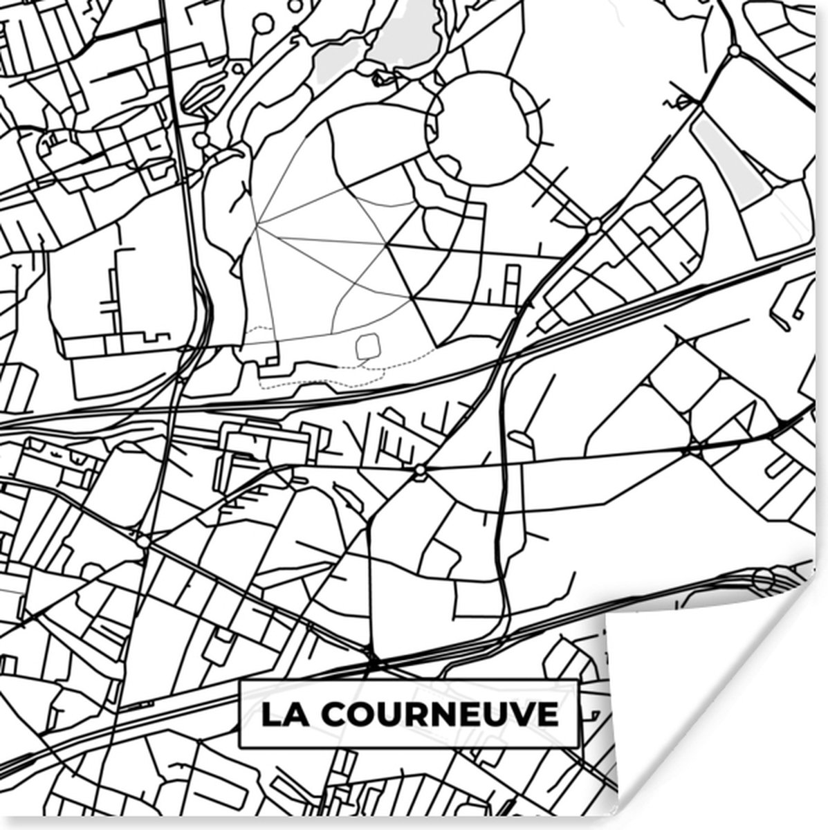 Affiche La Courneuve - France - Carte - Plan - Plan de ville - Zwart et ...