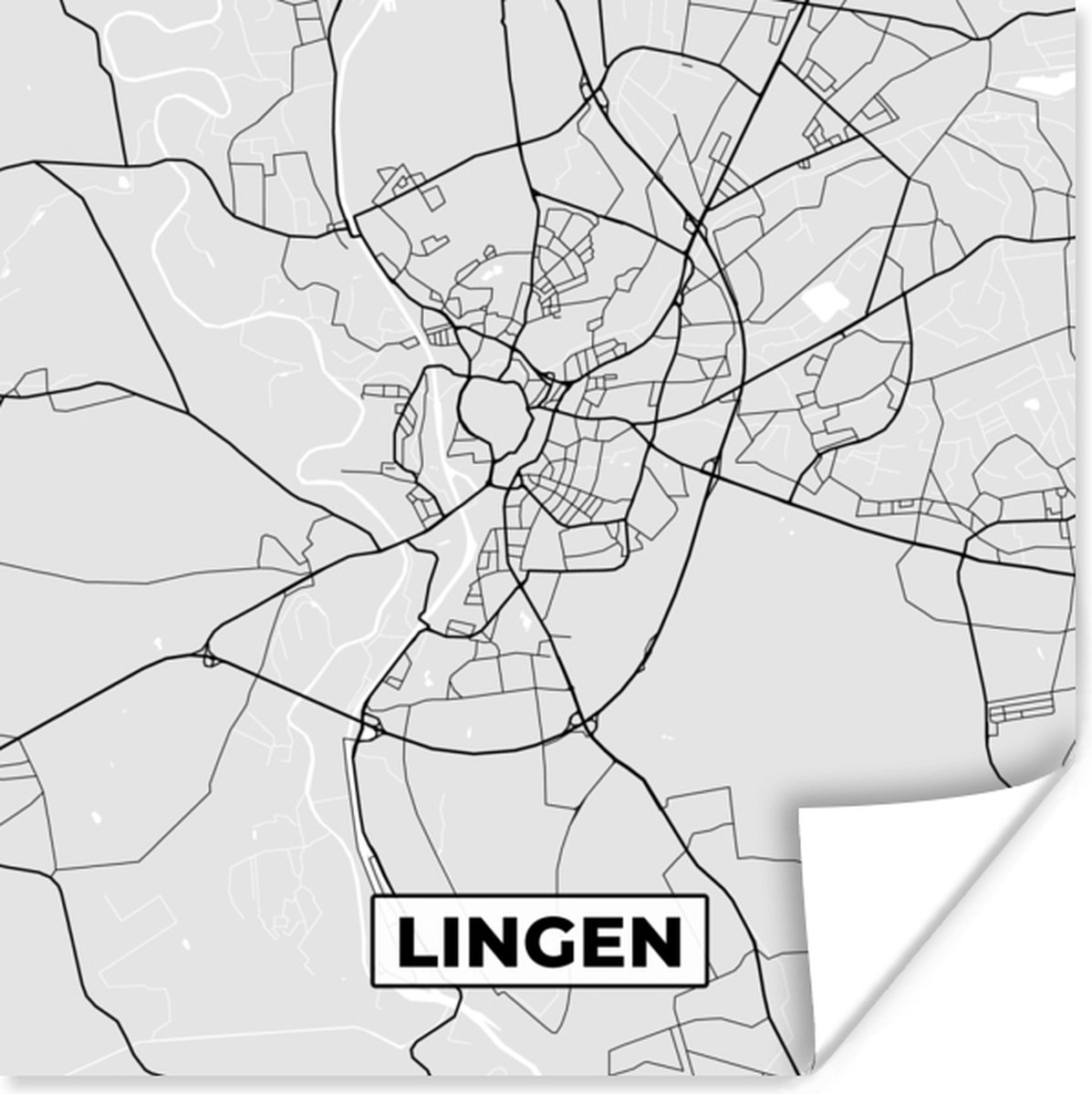 Poster Plattegrond - Duitsland - Lingen - Kaart - Stadskaart - 100x100 ...