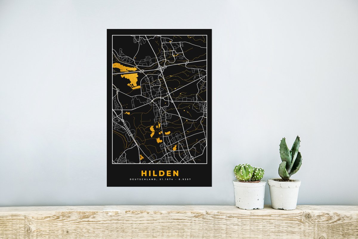 Poster Duitsland – Black and Gold – Hilden – Stadskaart – Kaart ...