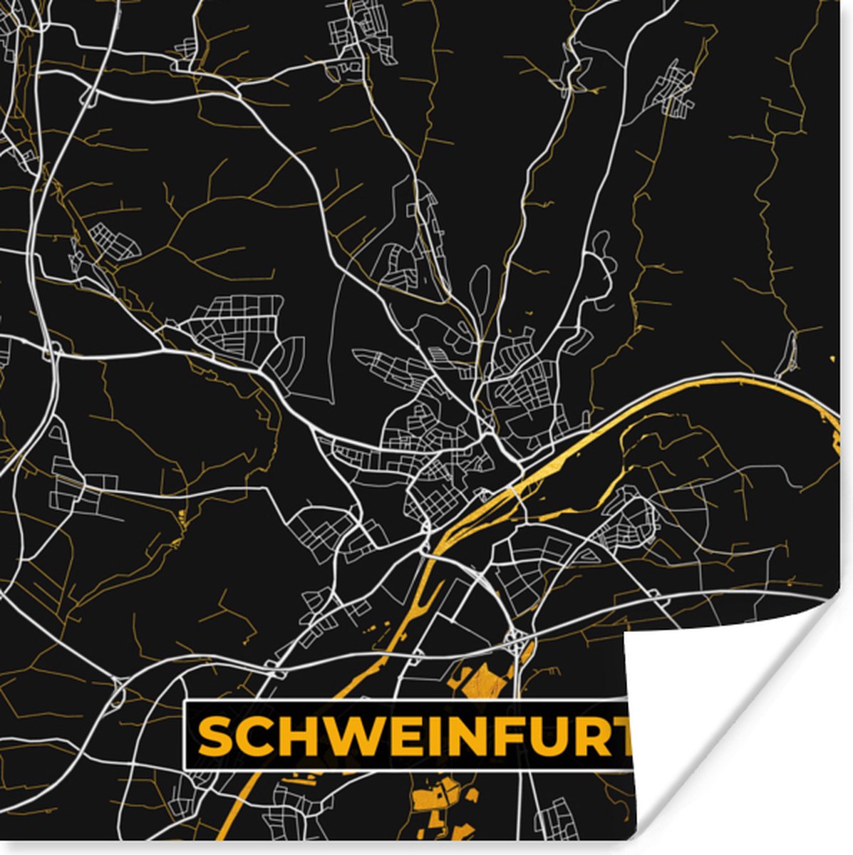 Poster Duitsland – Black and Gold – Schweinfurt – Stadskaart – Kaart ...
