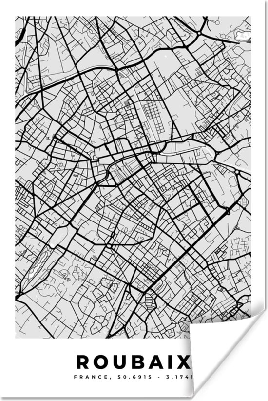 Poster Plattegrond - Kaart - Stadskaart - Frankrijk - Roubaix - 120x180 ...