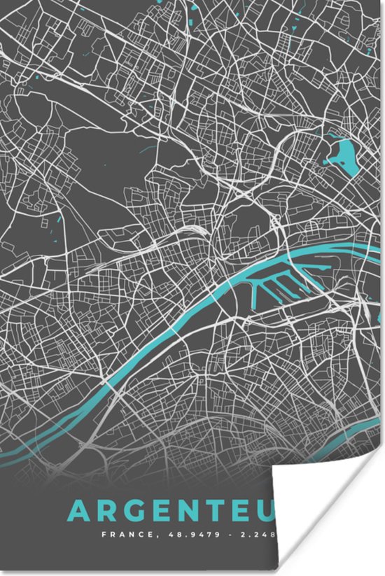 Poster Argenteuil - Frankrijk - Plattegrond - Stadskaart - Kaart ...