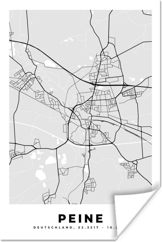 Poster Kaart - Peine - Stadskaart - Plattegrond - Duitsland - 80x120 cm ...