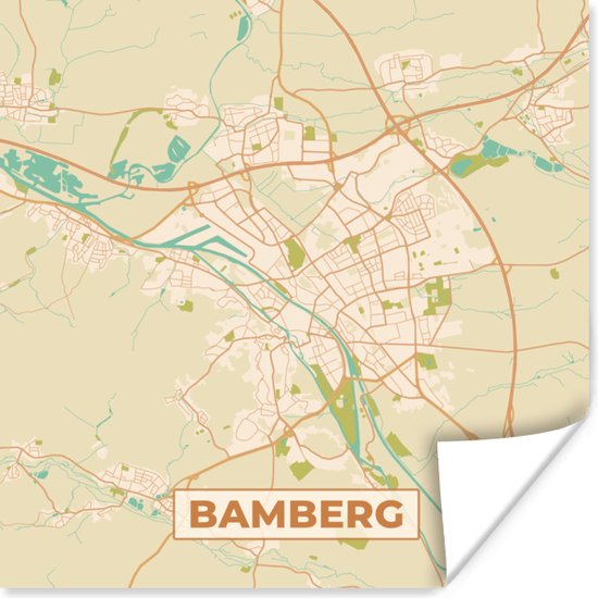 Poster Plattegrond - Bamberg - Kaart - Stadskaart - Vintage - 100x100 ...