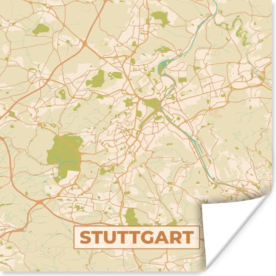 Poster Plattegrond - Stuttgart - Kaart - Stadskaart - Vintage - 100x100 ...