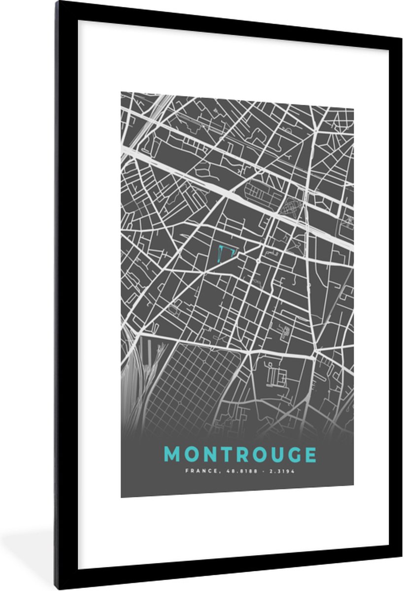 Fotolijst incl. Poster - Montrouge - Frankrijk - Plattegrond - Kaart ...