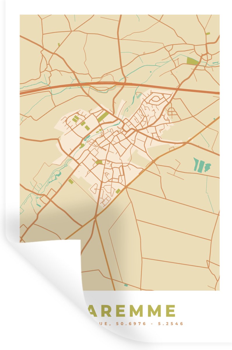 Stickers muraux - Carte - Vintage - Rétro - Plan de la ville - Waremme ...