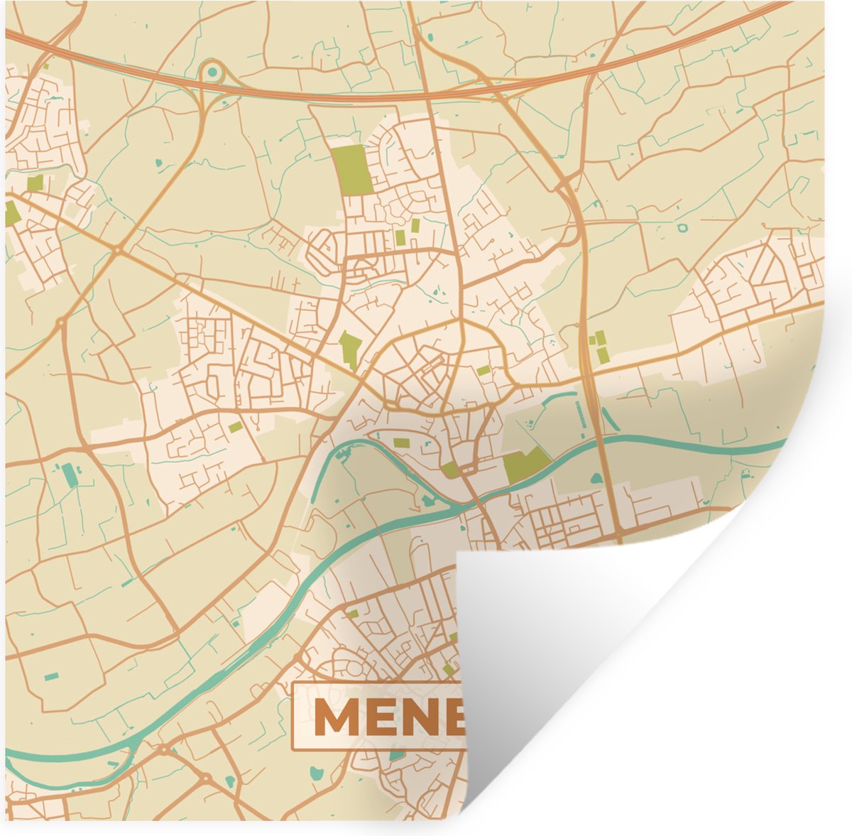 Muurstickers - Plattegrond - Kaart - België - Vintage - Menen ...