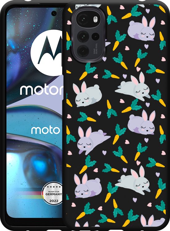 Motorola Moto G22 Hoesje Zwart Funny Rabbit - Designed by Cazy | bol