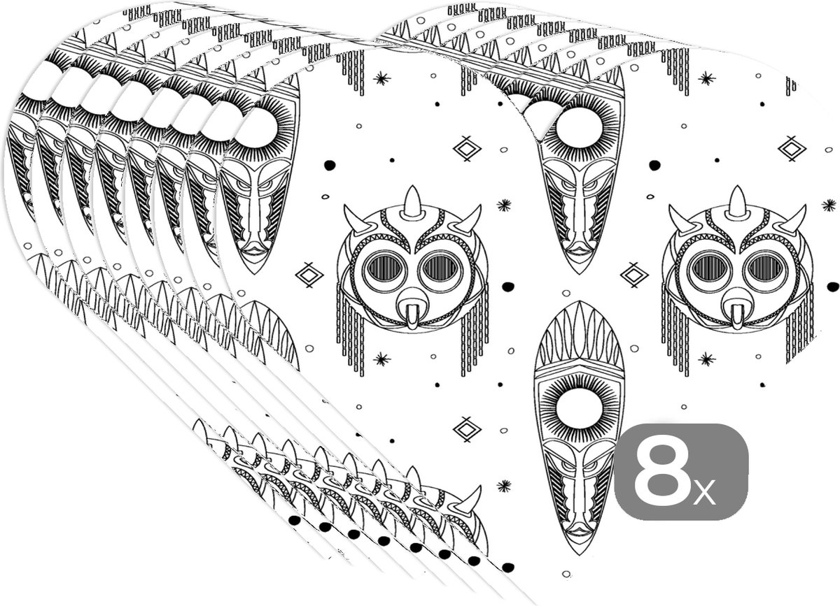 Onderleggers - Placemats - Placemats hartje - Maya - Maskers - Zwart ...