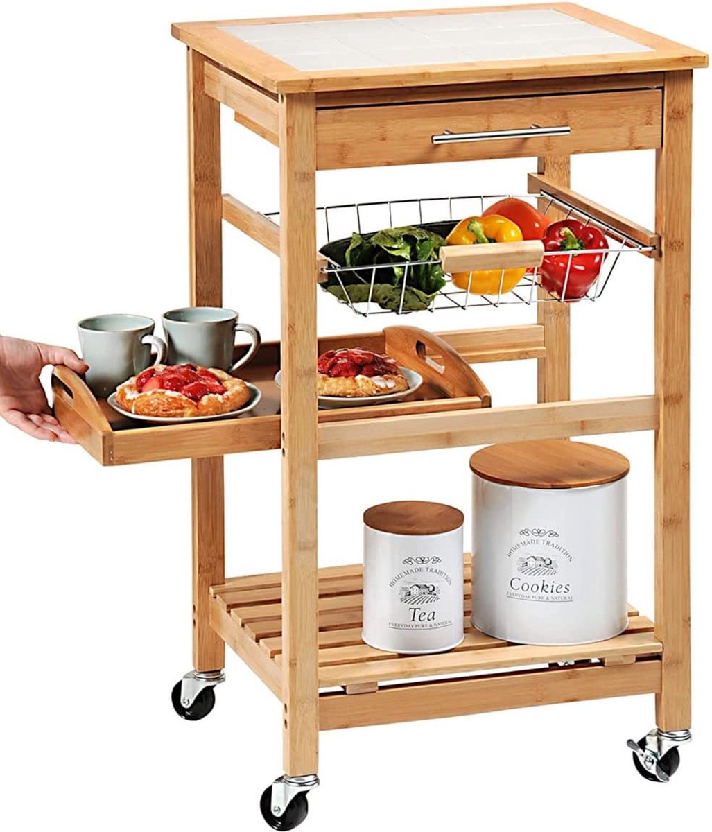 Keukentrolley – keuken planken - Opberg Trolley op wielen – met niveaus ...