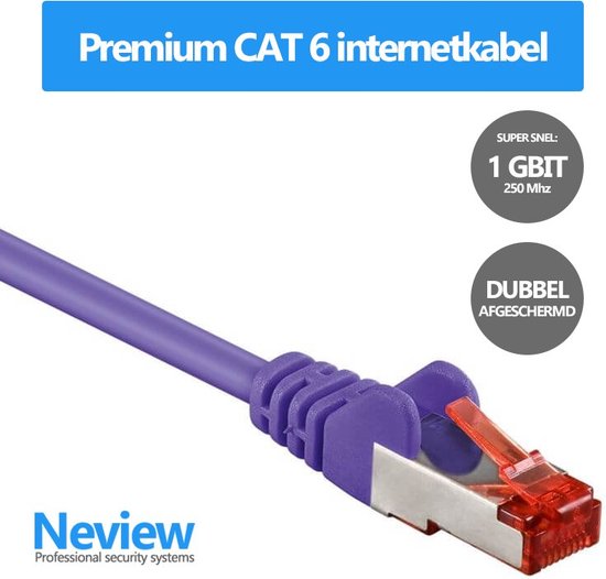 Neview - 1 meter premium S/FTP patchkabel - CAT 6 - Paars - Dubbele afscherming -... | bol