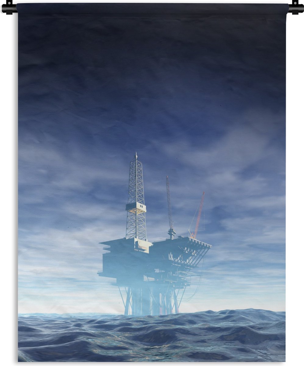Wandkleed - Wanddoek - tekening van een boorplatform op zee - 60x80 cm ...