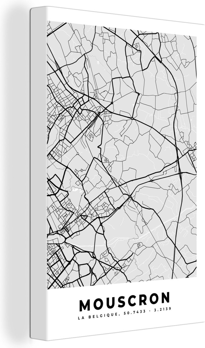 Toile Peinture City Map - Zwart Wit - Carte - Mouscron - België - Carte ...