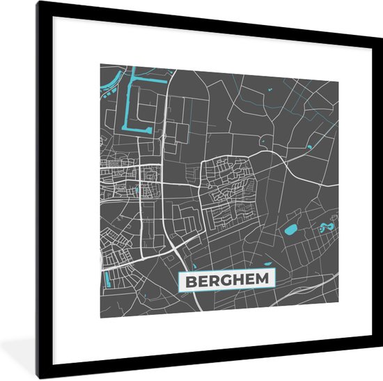 Fotolijst incl. Poster - Berghem - Blauw - Kaart - Plattegrond ...