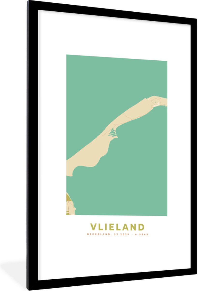 Fotolijst incl. Poster - Eiland - Vlieland - Kaart - Plattegrond ...