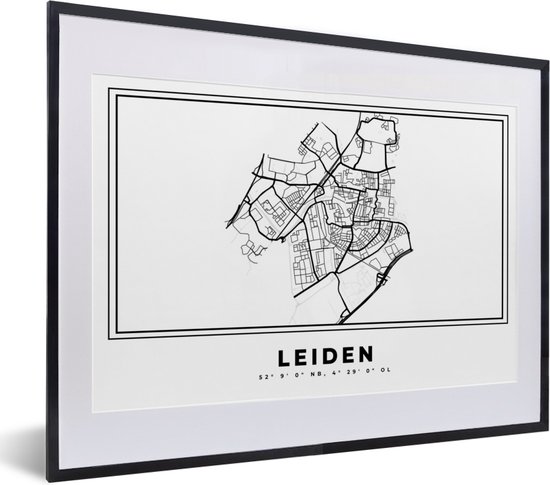 Fotolijst incl. Poster Zwart Wit- Stadskaart – Zwart Wit - Kaart ...