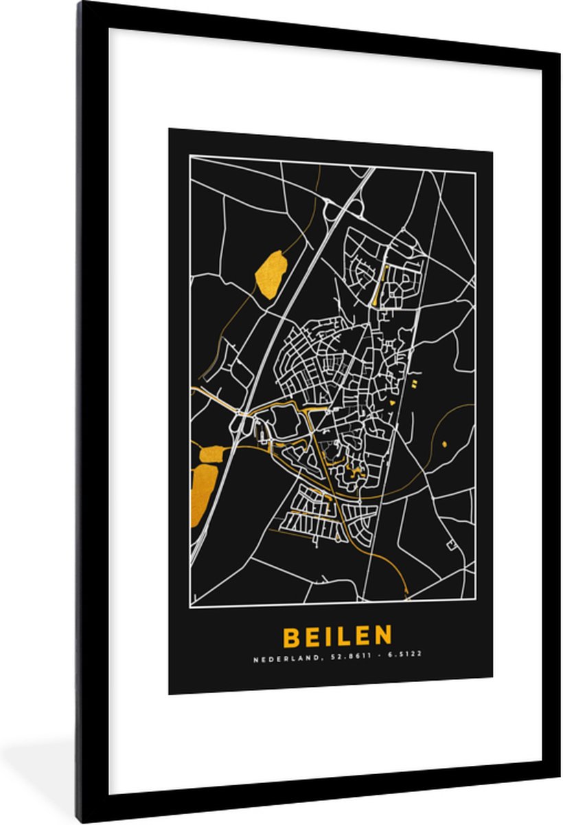 Fotolijst incl. Poster - Beilen - Black and Gold - Stadskaart ...