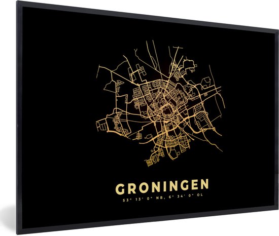 Fotolijst incl. Poster - Groningen - Stadskaart - Kaart - Plattegrond ...