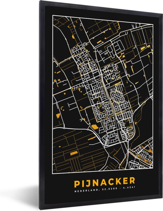 Poster met lijst Pijnacker - Stadskaart - Plattegrond - Kaart - Goud ...