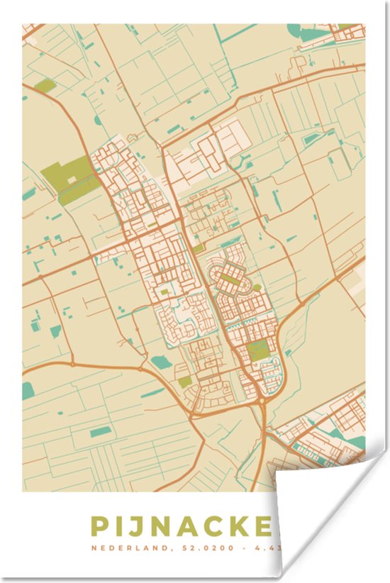 Poster Pijnacker - Stadskaart - Plattegrond - Kaart - Vintage - 20x30 ...