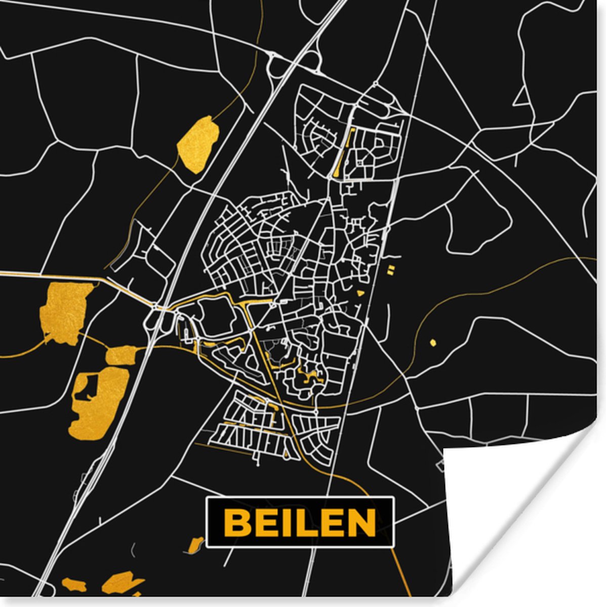 Poster Beilen - Black and Gold - Stadskaart - Plattegrond - Kaart ...
