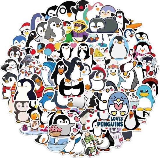 50x sticker Pinguin - Schattige Kinderstickers - Getekende dieren voor op de fiets,... | bol