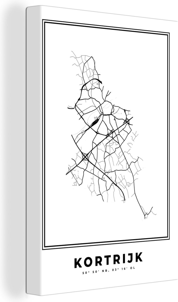 Toile Peinture City Map - Zwart Wit - Map - Courtrai - België - Plan d ...