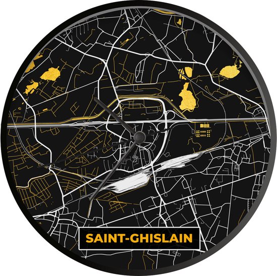 Klok - Ø 30 cm - Kaart - Plattegrond - Saint-Ghislain - Gold ...